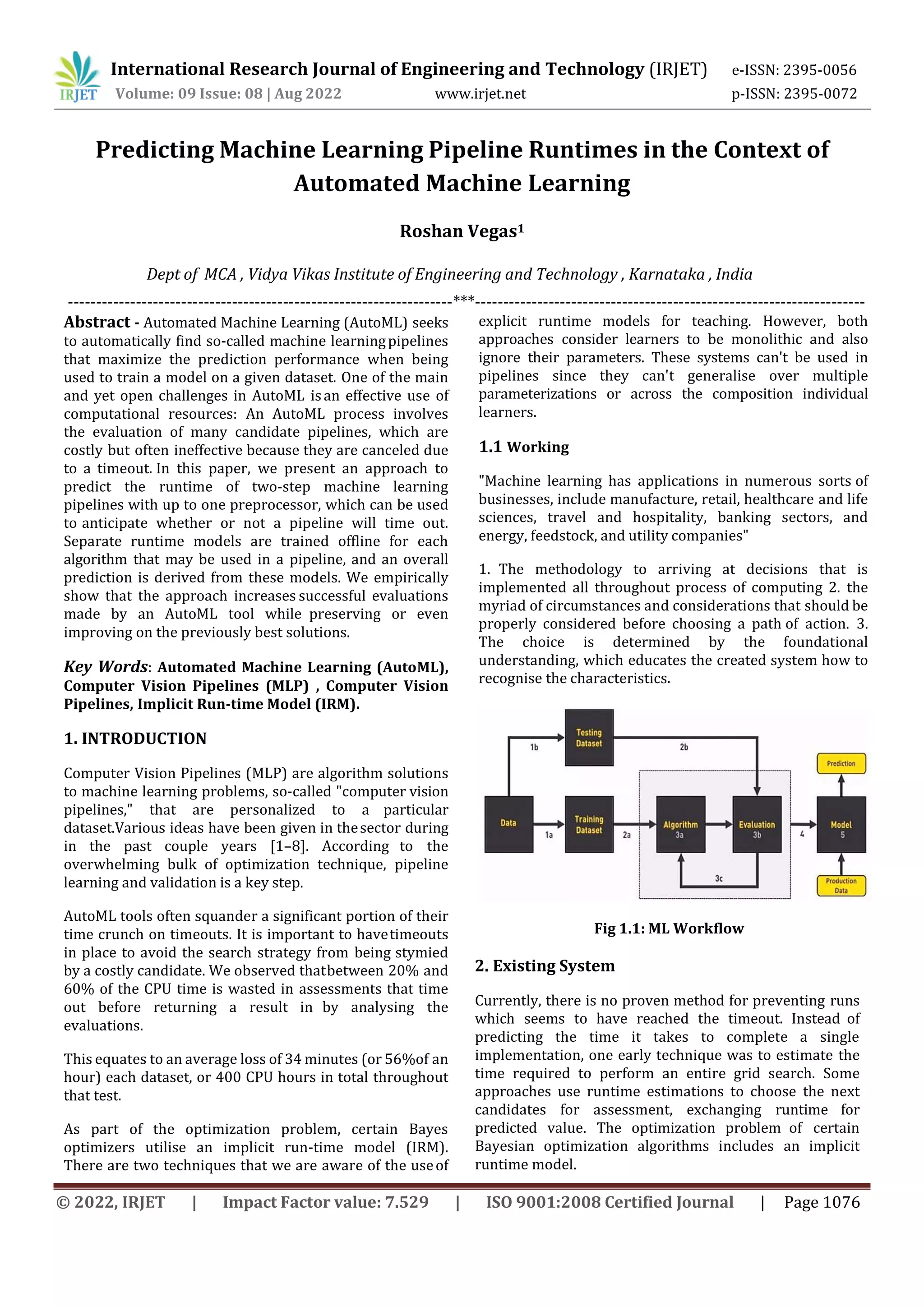 Predicting Machine Learning Pipeline Runtimes In The Context Of Automated Machine Learning Pdf