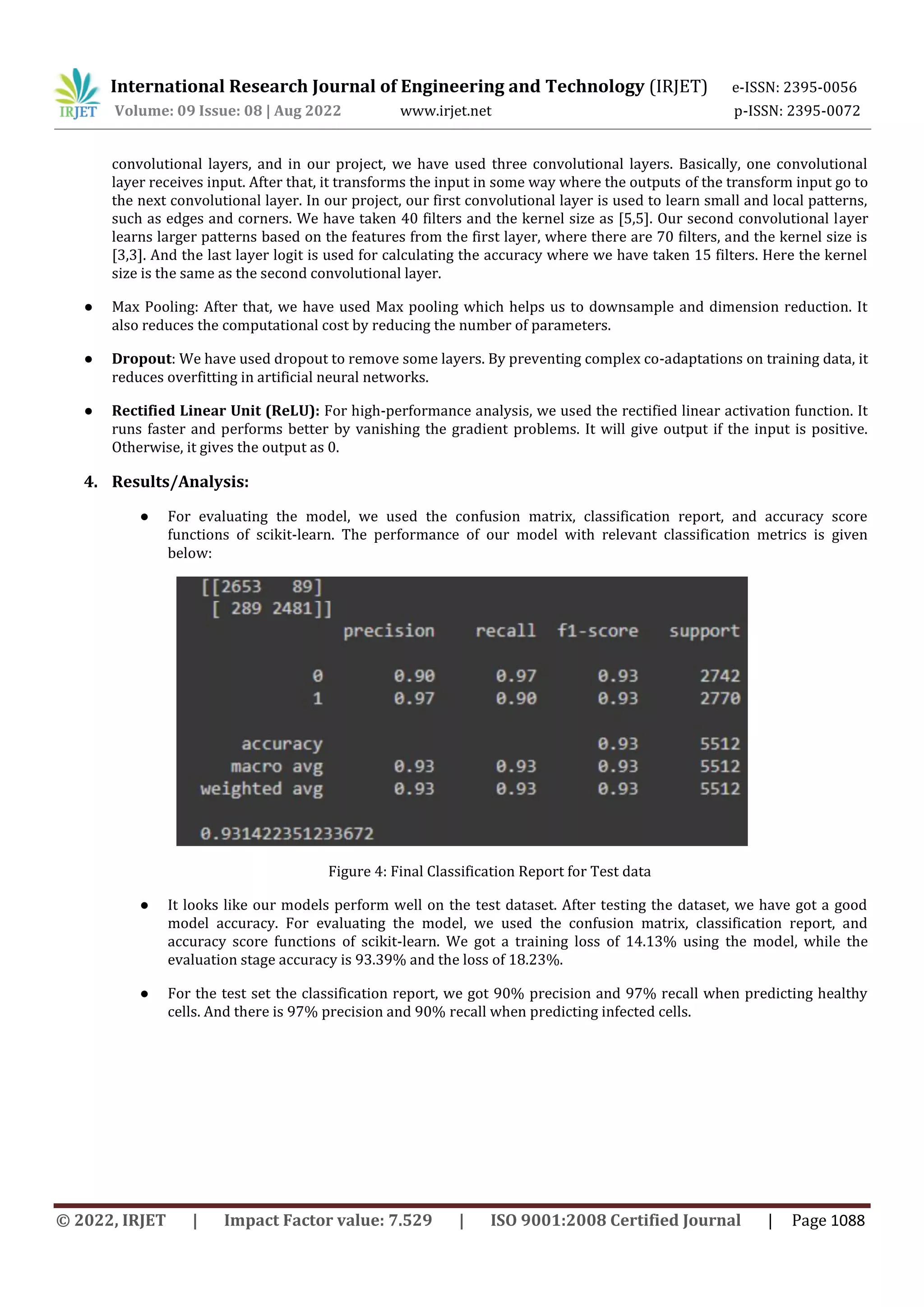 Blood Cell Image Classification for Detecting Malaria using CNN | PDF