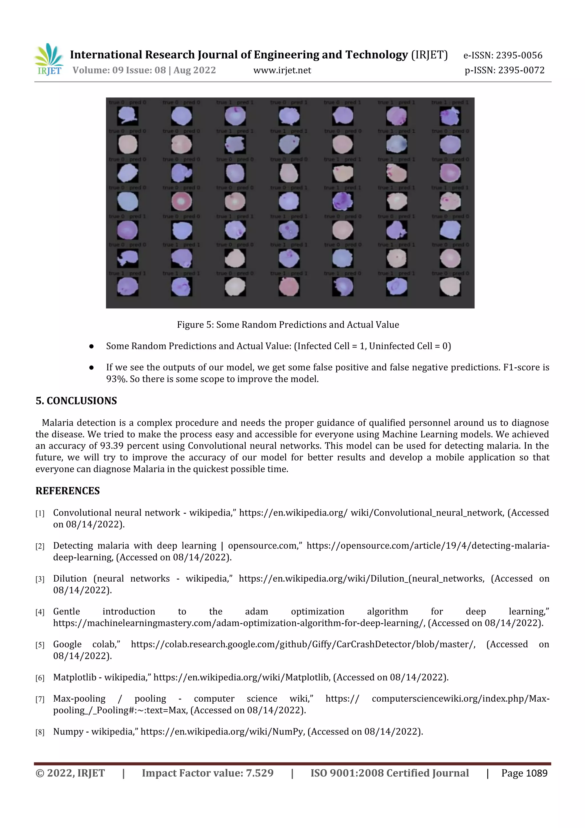 Blood Cell Image Classification for Detecting Malaria using CNN | PDF