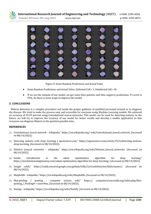Blood Cell Image Classification for Detecting Malaria using CNN | PDF