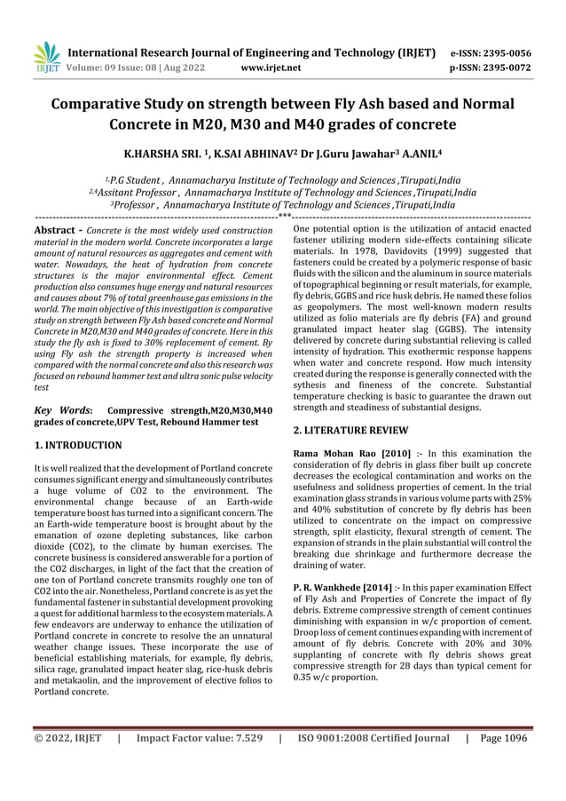 Comparative Study on strength between Fly Ash based and Normal Concrete ...