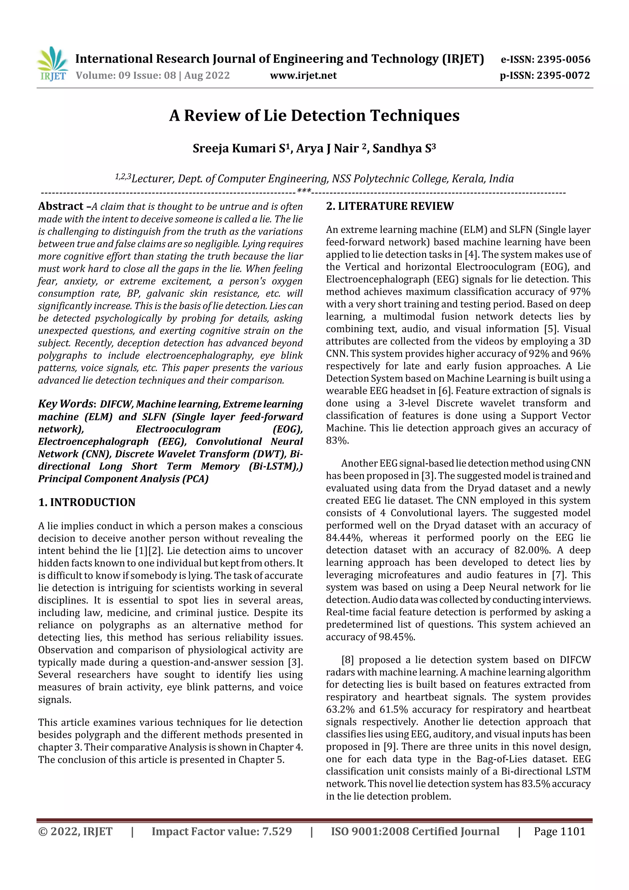A Review of Lie Detection Techniques | PDF