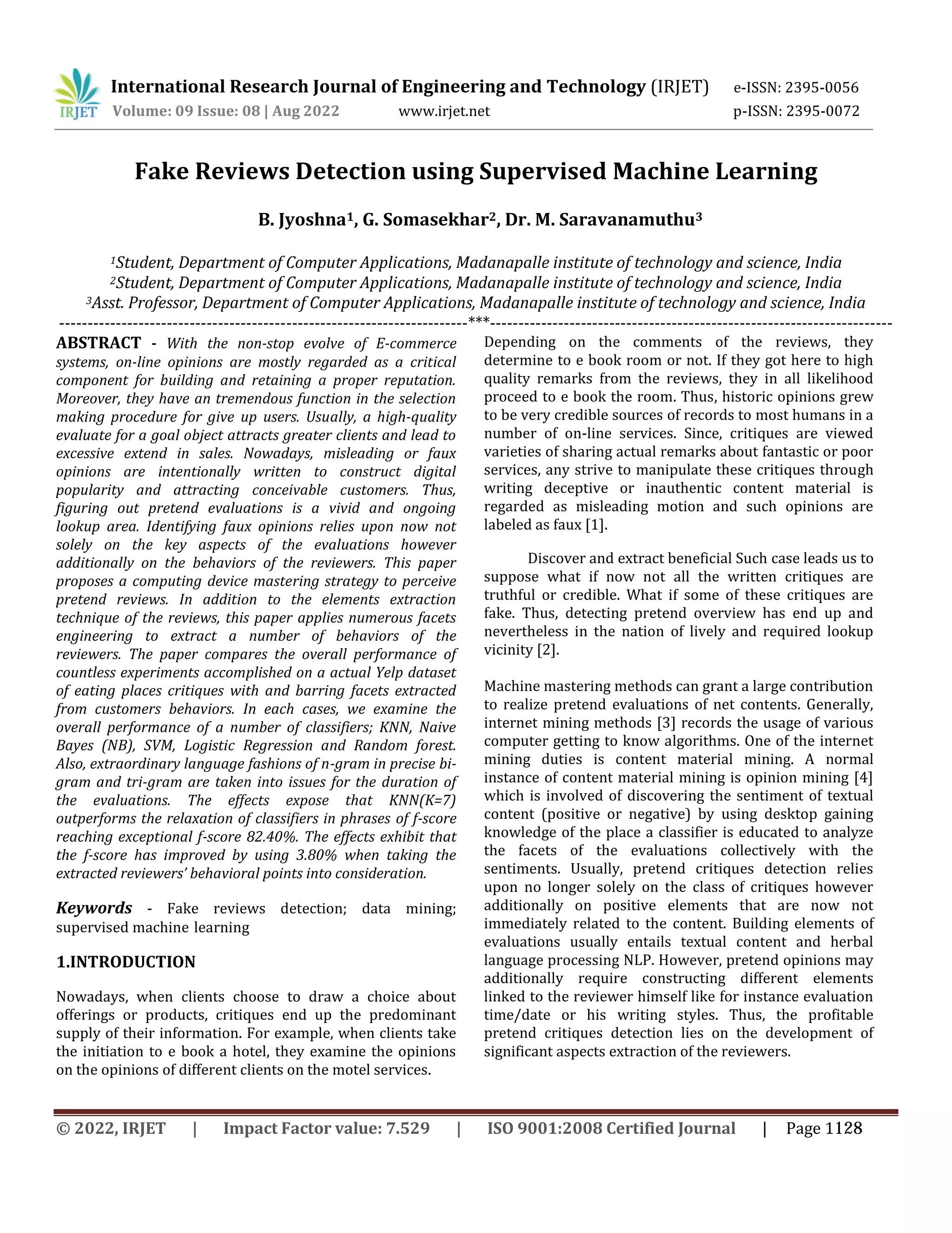 Fake Reviews Detection using Supervised Machine Learning | PDF