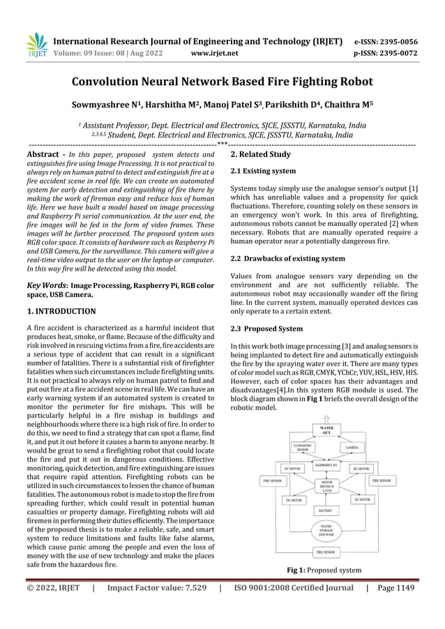 Convolution Neural Network Based Fire Fighting Robot Pdf Computer