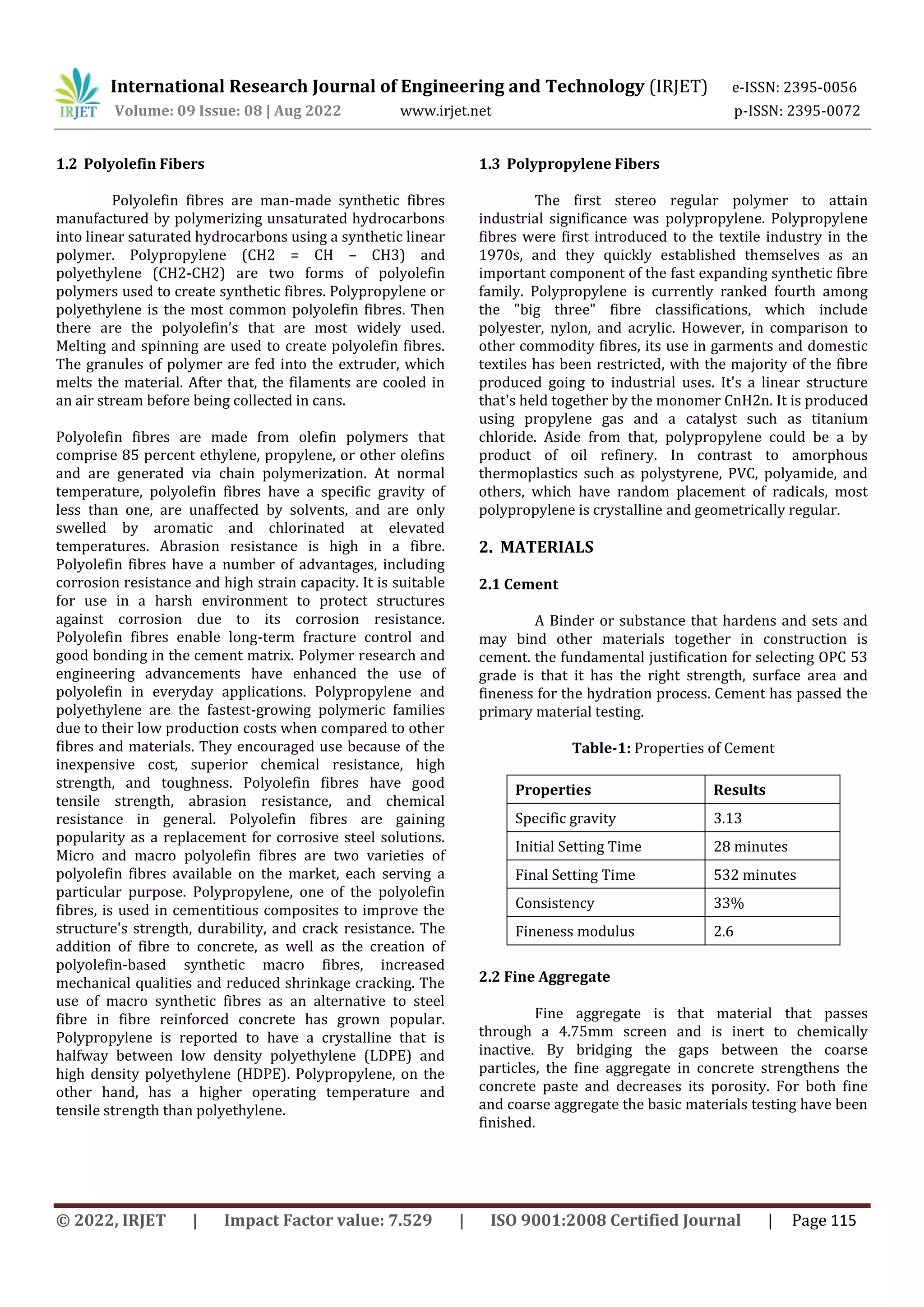 EXPERIMENTAL INVESTIGATION OF HIGH PERFORMANCE CONCRETE BY USING POLYOLEFIN MICROFILAMENT FIBER ...