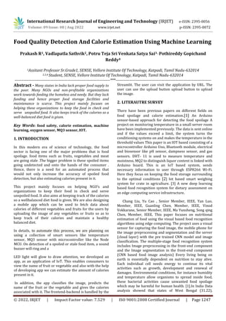 Food Quality Detection And Calorie Estimation Using Machine Learning | PDF | Internet of Things ...