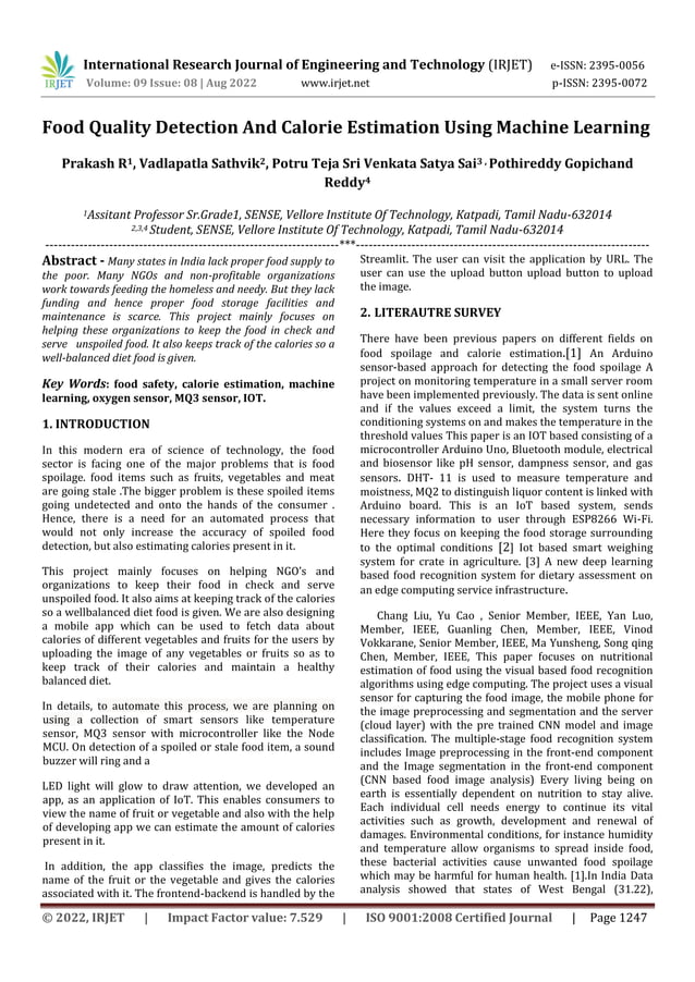 Food Quality Detection And Calorie Estimation Using Machine Learning ...