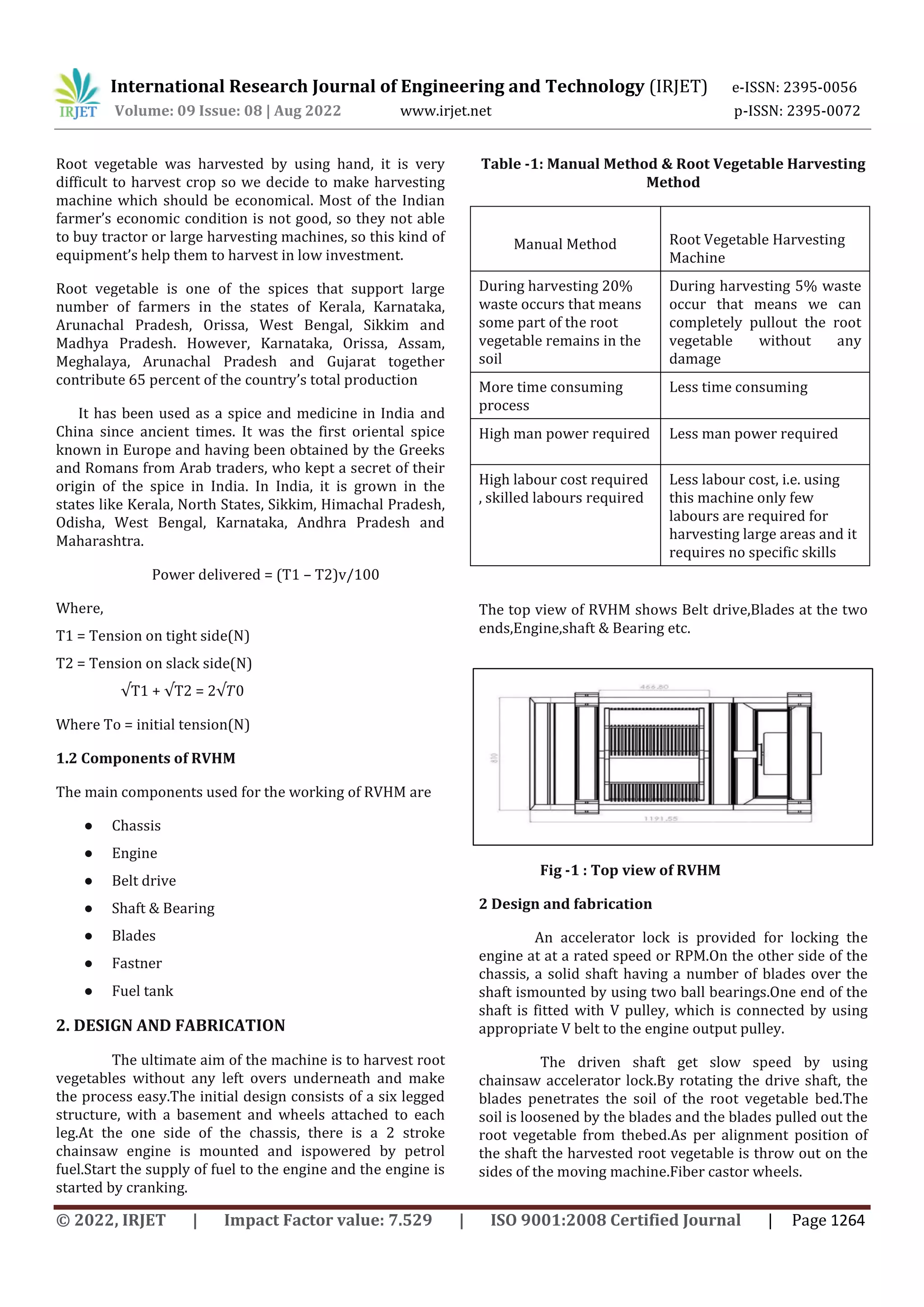 ROOT VEGETABLE HARVESTING MACHINE | PDF