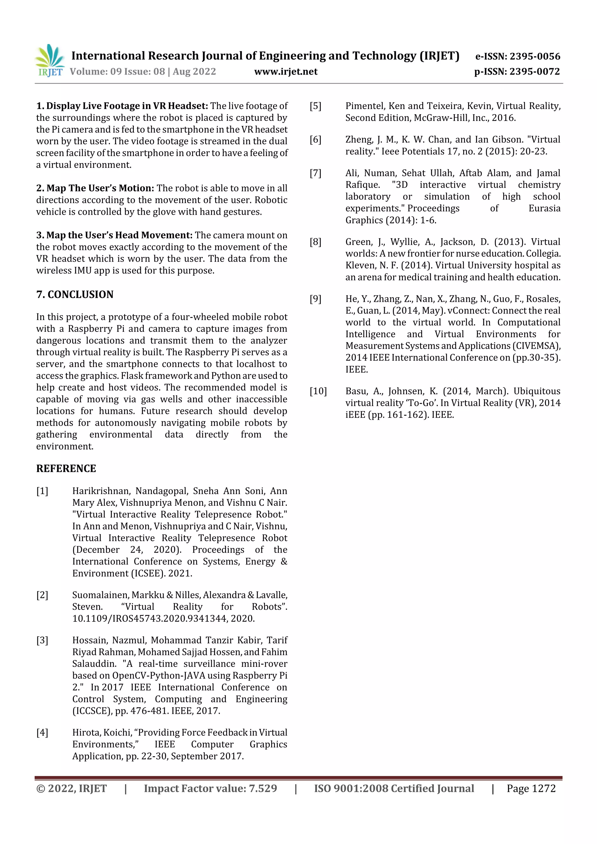 Robotic Virtual Telepresence with Raspberry pi | PDF