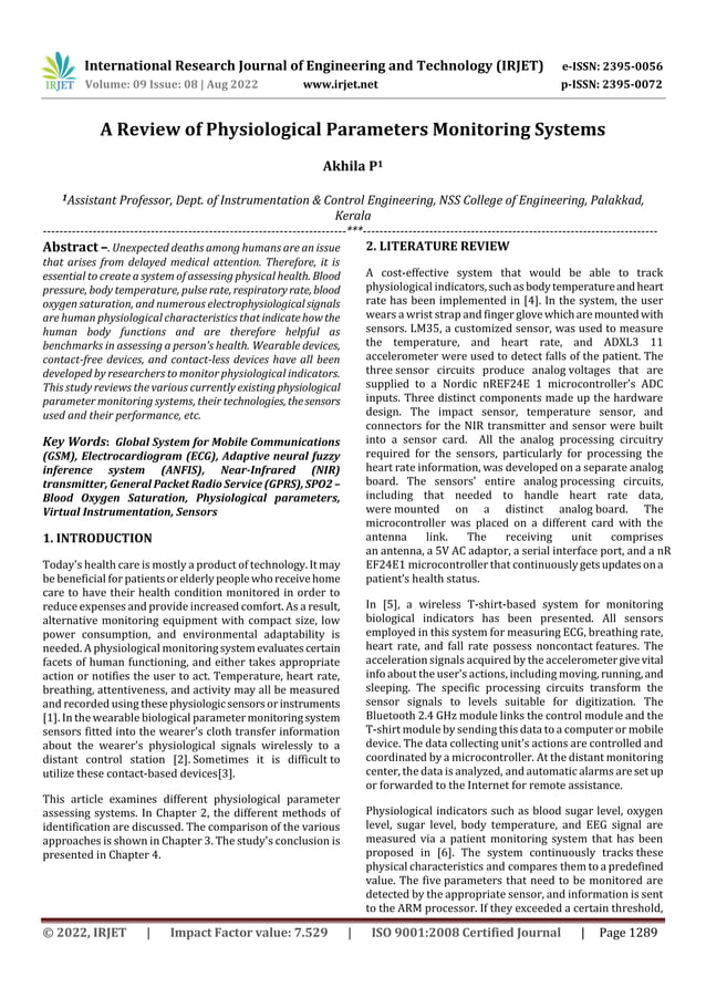 A Review of Physiological Parameters Monitoring Systems | PDF