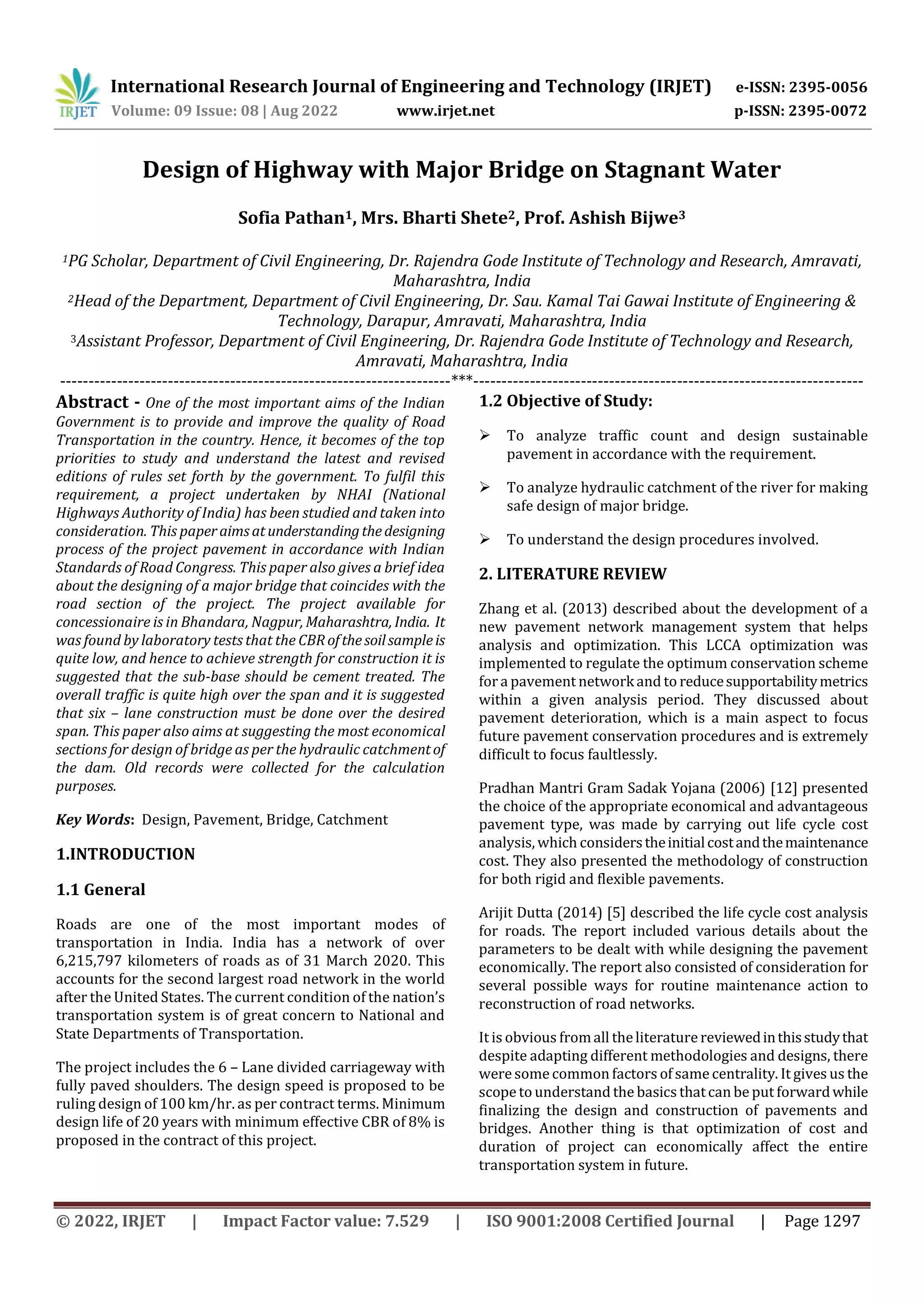 Design of Highway with Major Bridge on Stagnant Water | PDF