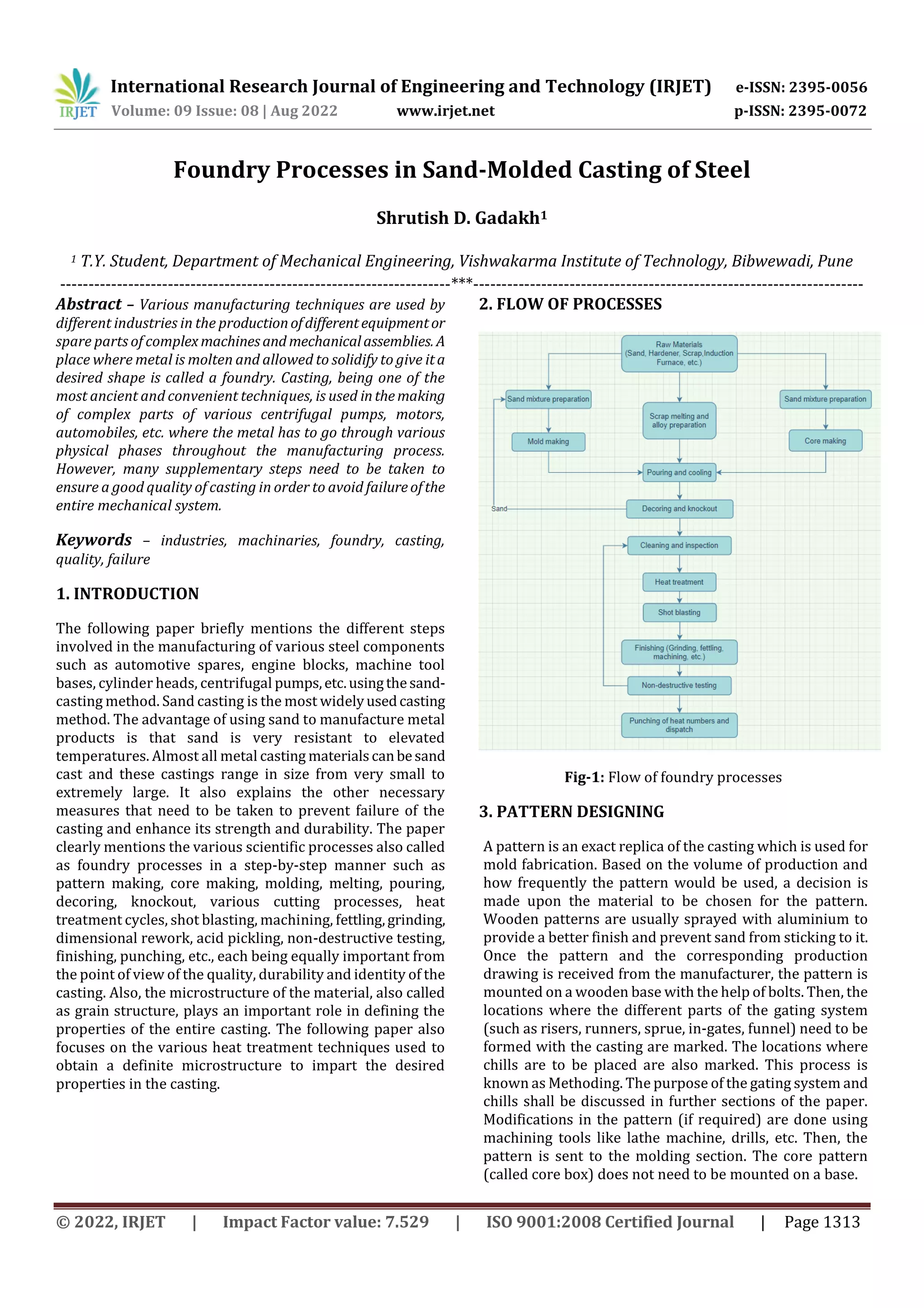 Foundry Processes in Sand-Molded Casting of Steel | PDF