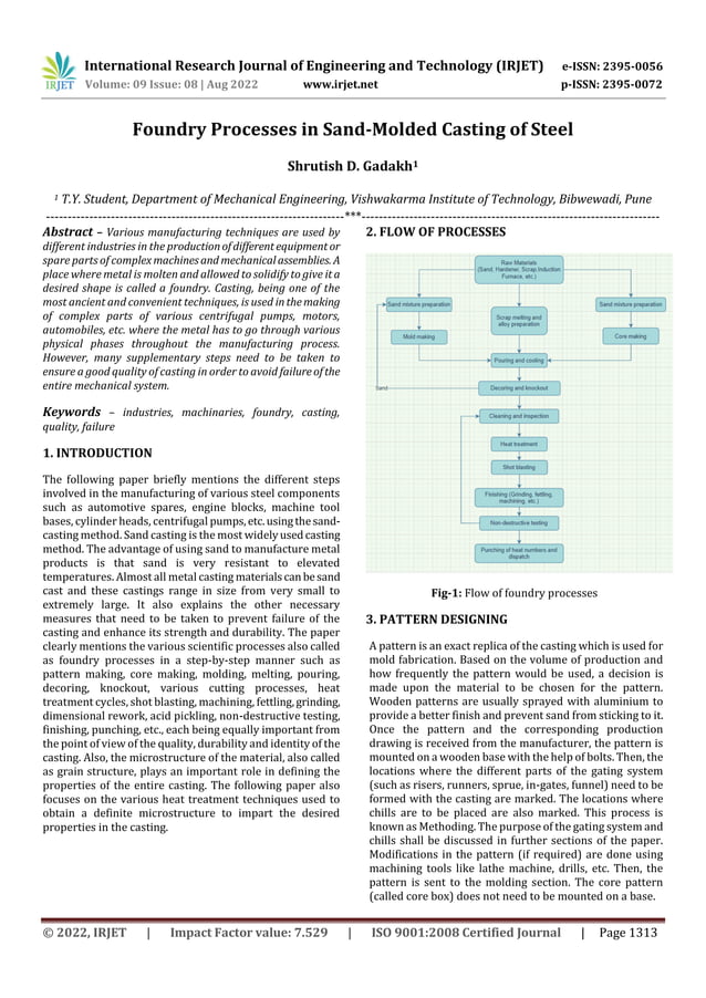 Foundry Processes in Sand-Molded Casting of Steel | PDF