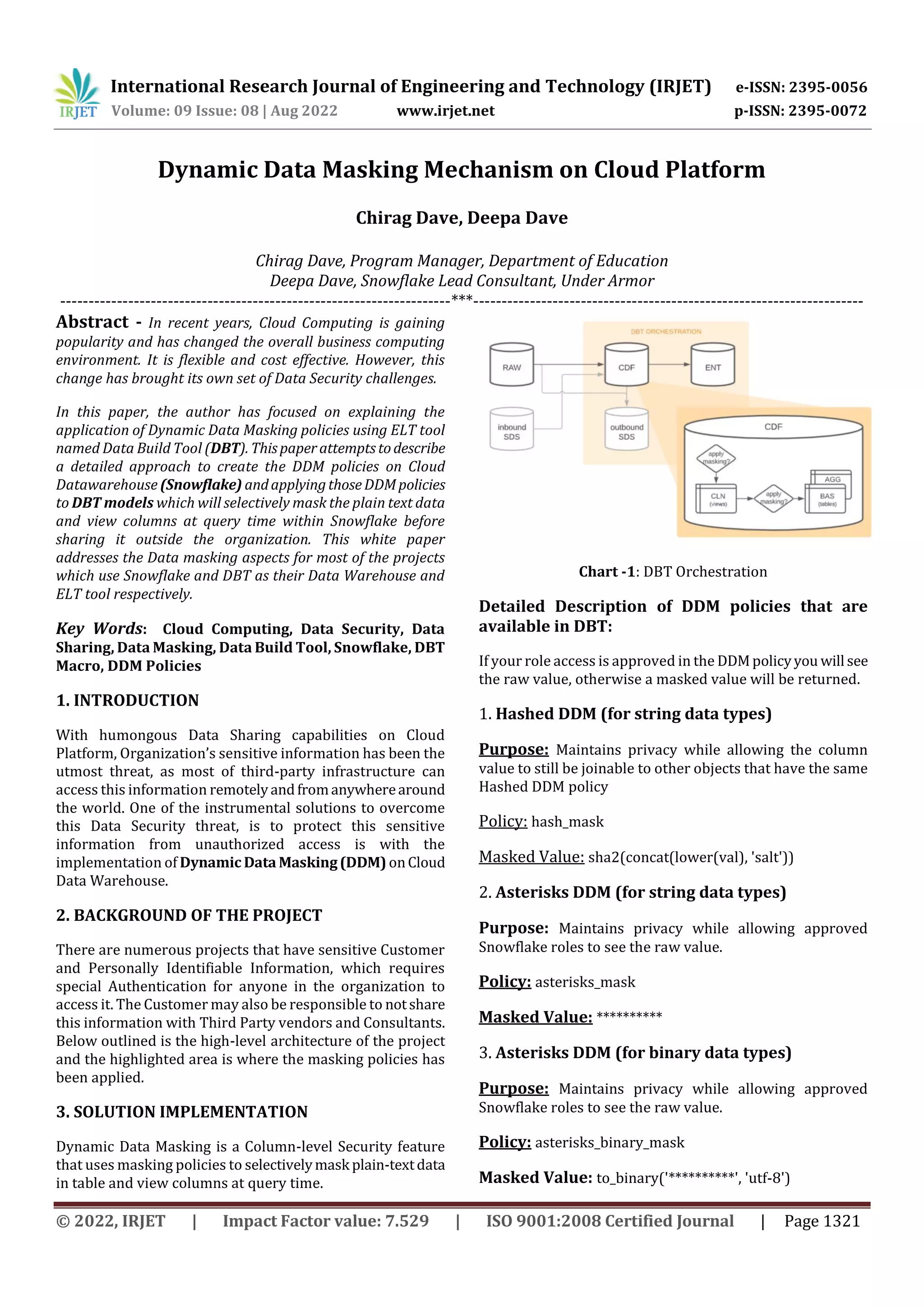 Dynamic Data Masking Mechanism on Cloud Platform | PDF