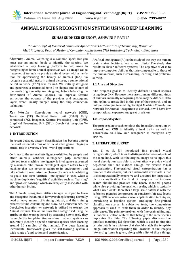 ANIMAL SPECIES RECOGNITION SYSTEM USING DEEP LEARNING | PDF