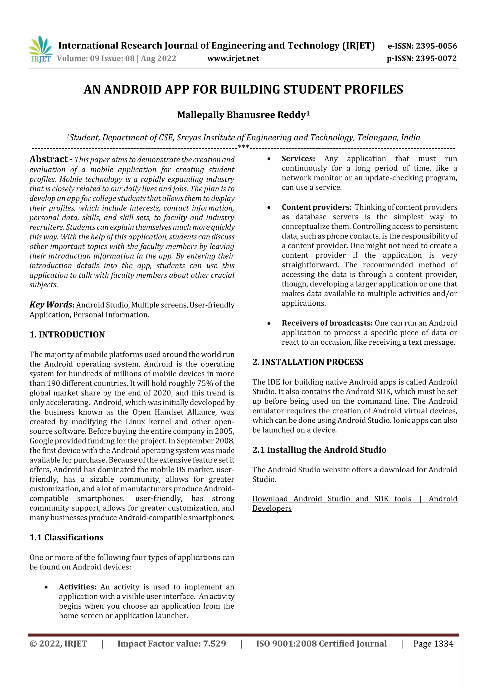 AN ANDROID APP FOR BUILDING STUDENT PROFILES | PDF | Operating Systems | Computer Software and ...