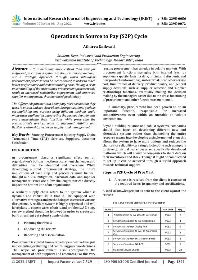 Operations in Source to Pay (S2P) Cycle | PDF
