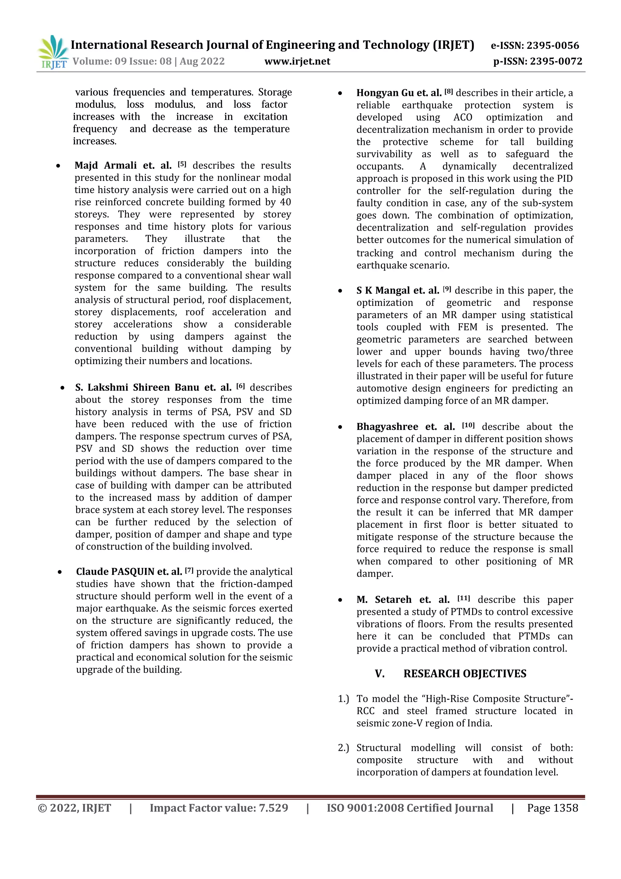 Seismic Response Study and Evaluation of Vibration Control of High ...