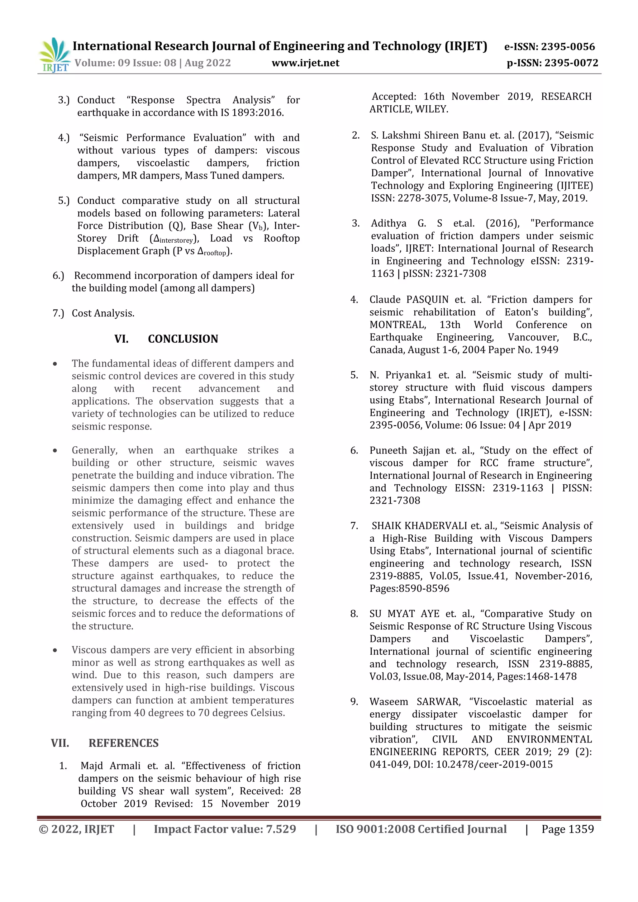 Seismic Response Study and Evaluation of Vibration Control of High ...