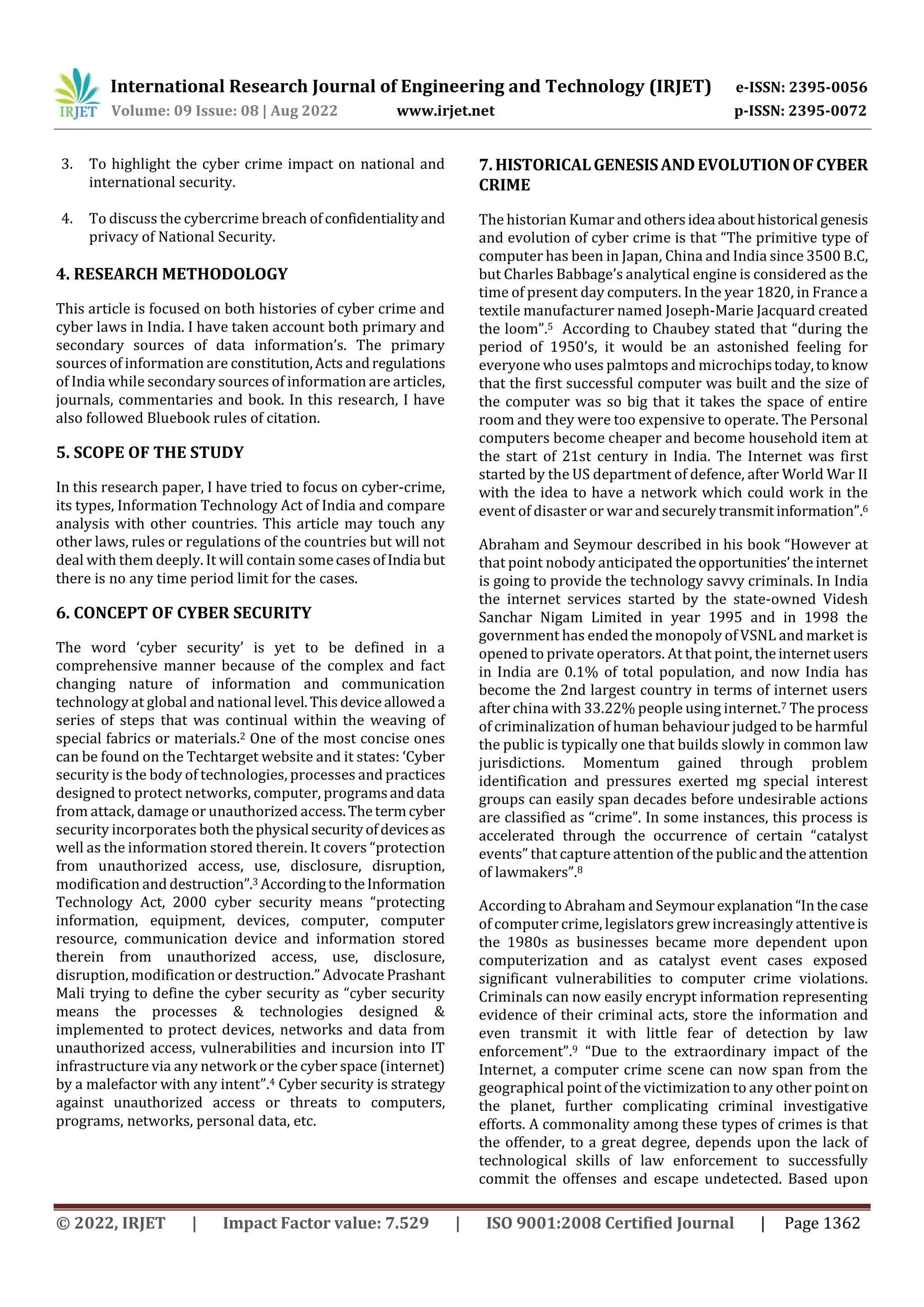 HISTORICAL GENESIS AND EVOLUTION OF CYBER CRIME AND CYBER SECURITY LAWS ...
