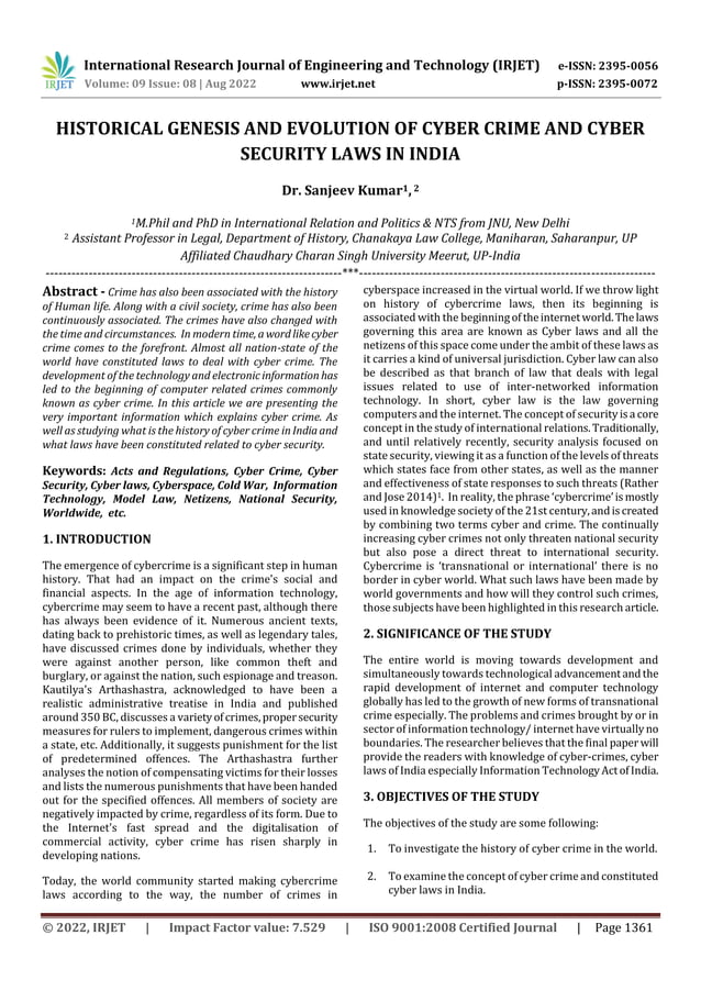 HISTORICAL GENESIS AND EVOLUTION OF CYBER CRIME AND CYBER SECURITY LAWS ...