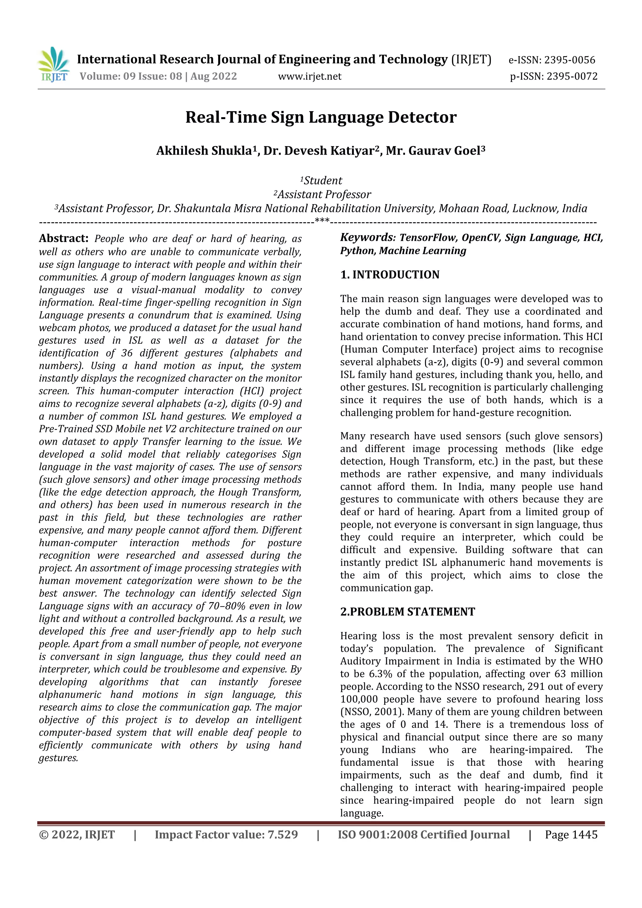 Real-Time Sign Language Detector | PDF