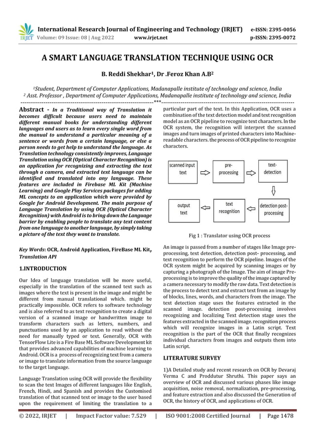 A SMART LANGUAGE TRANSLATION TECHNIQUE USING OCR | PDF