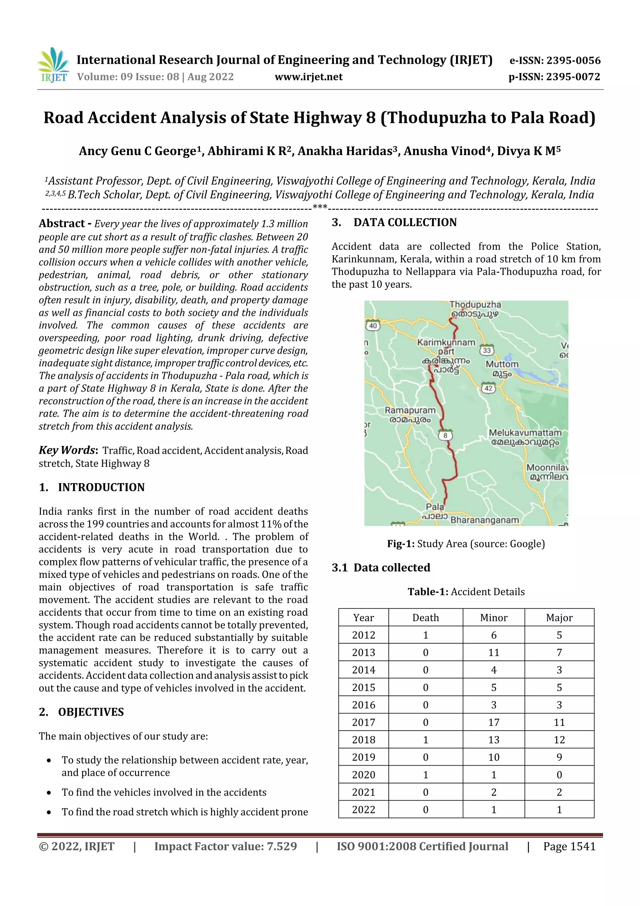 Road Accident Analysis of State Highway 8 (Thodupuzha to Pala Road) | PDF