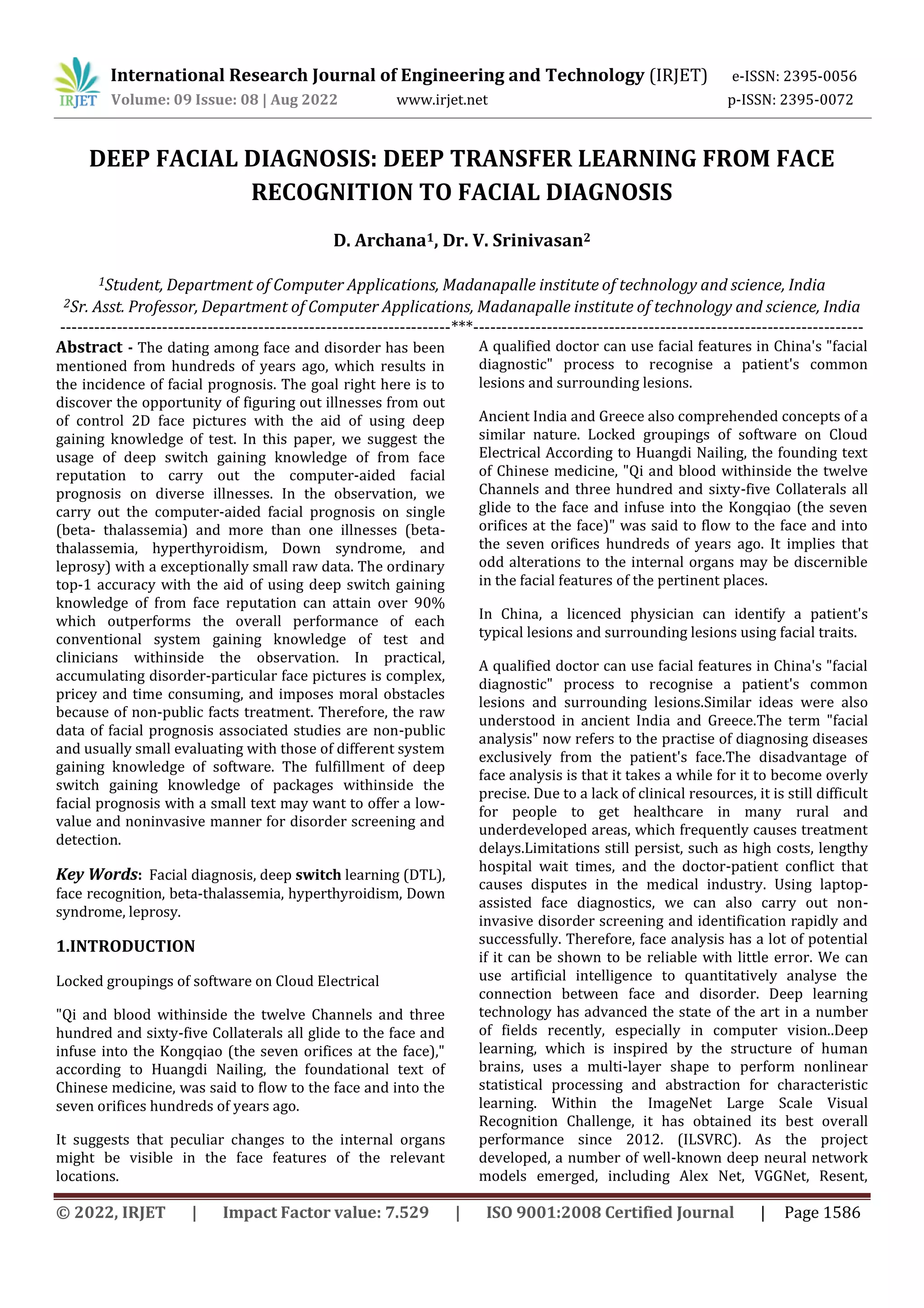DEEP FACIAL DIAGNOSIS: DEEP TRANSFER LEARNING FROM FACE RECOGNITION TO ...
