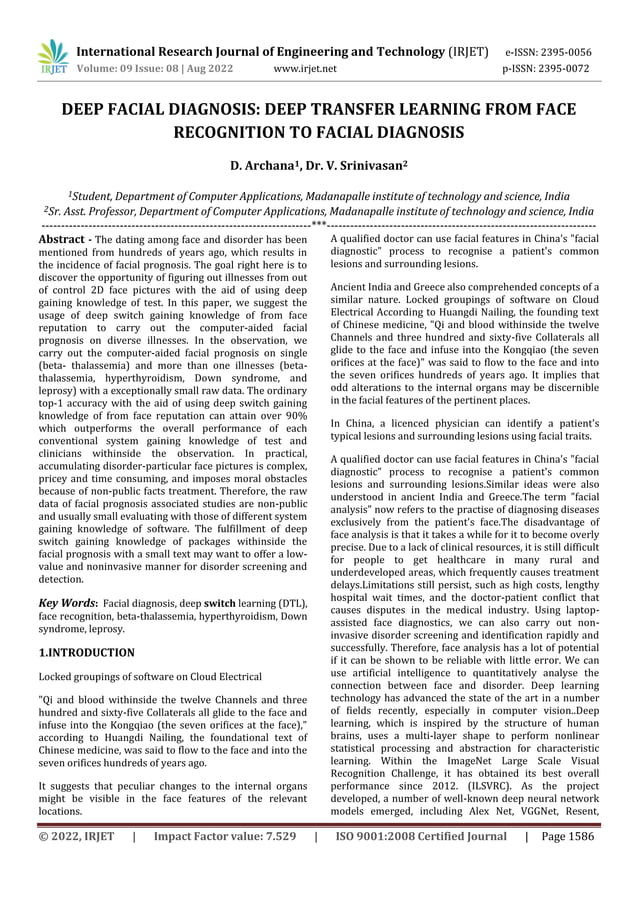 DEEP FACIAL DIAGNOSIS: DEEP TRANSFER LEARNING FROM FACE RECOGNITION TO FACIAL DIAGNOSIS | PDF