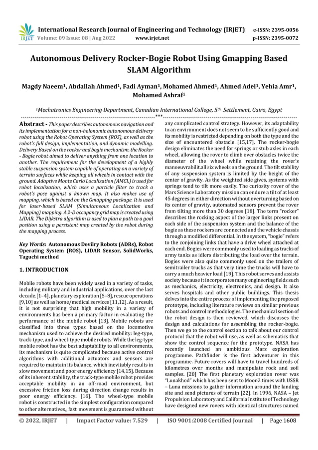 Autonomous Delivery Rocker-Bogie Robot Using Gmapping Based SLAM ...