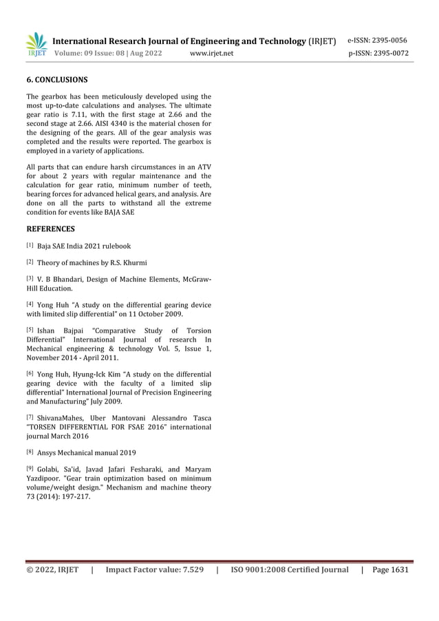 Design and analysis of 4WD 2-stage reduction gearbox for mBAJA buggy using finite element method ...