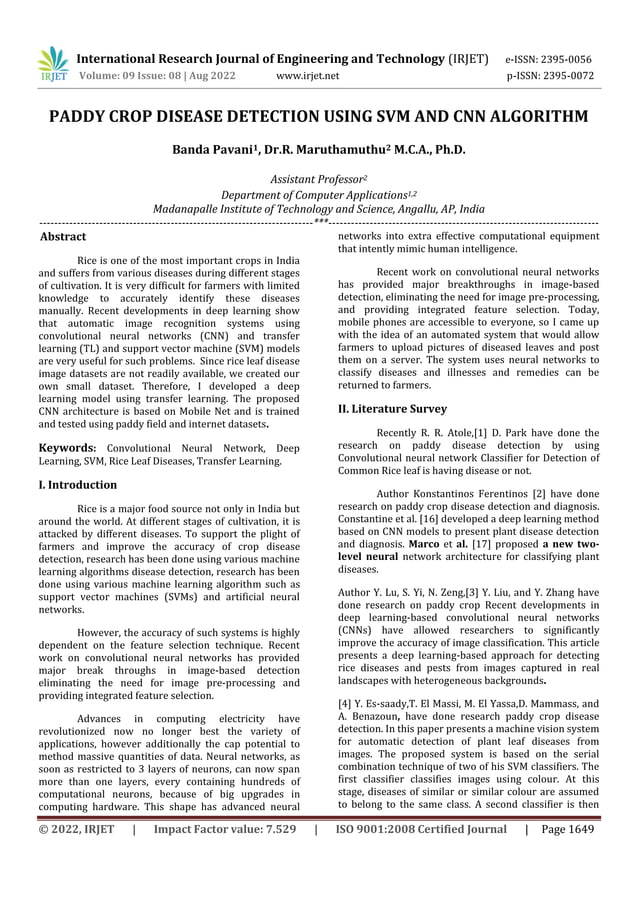PADDY CROP DISEASE DETECTION USING SVM AND CNN ALGORITHM | PDF ...