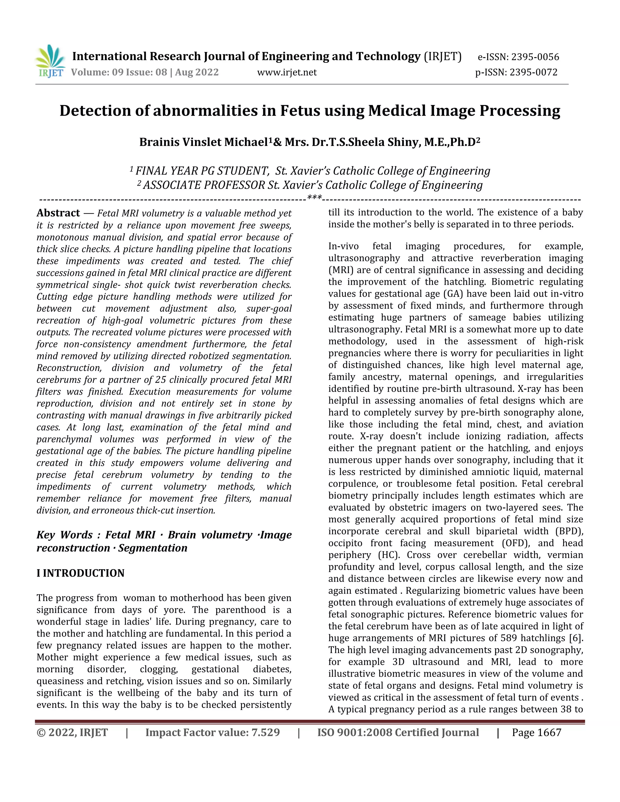 Detection Of Abnormalities In Fetus Using Medical Image Processing Pdf