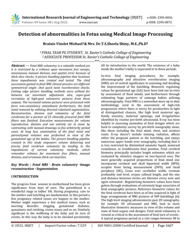 Detection of abnormalities in Fetus using Medical Image Processing | PDF