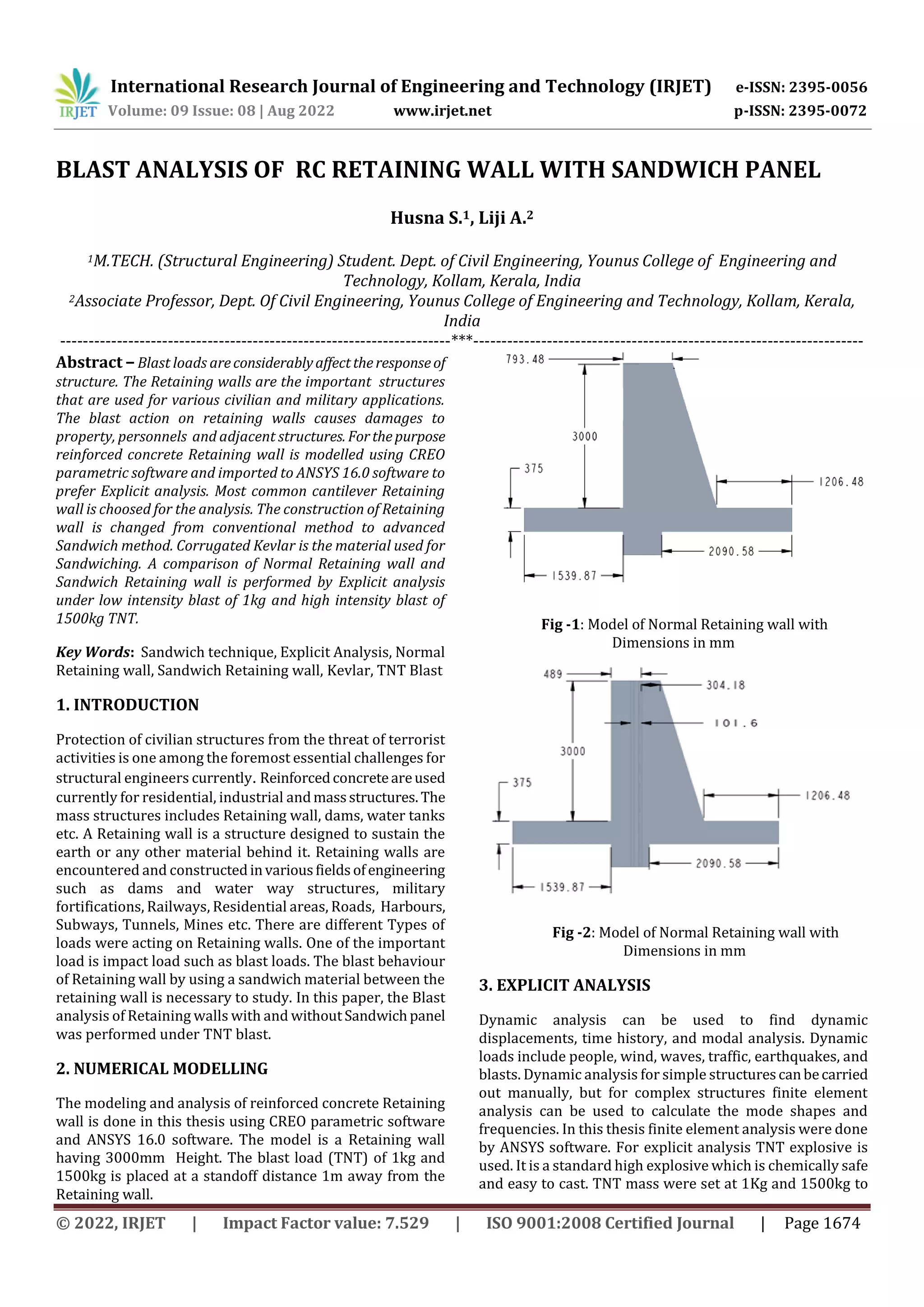 BLAST ANALYSIS OF RC RETAINING WALL WITH SANDWICH PANEL | PDF