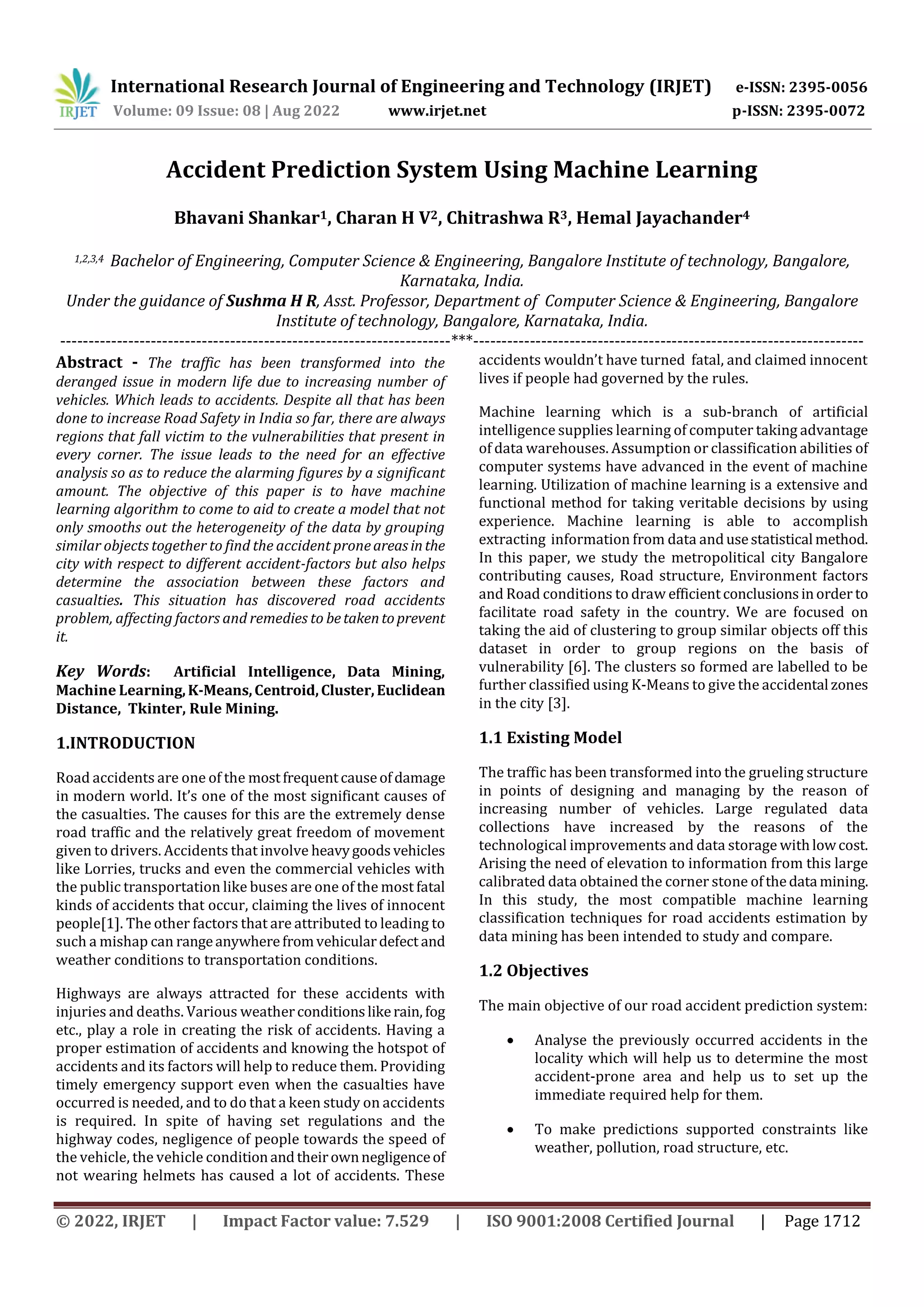 Accident Prediction System Using Machine Learning | PDF