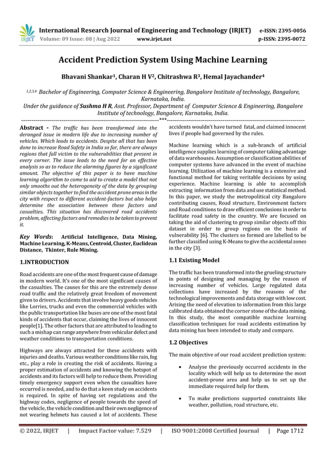 Accident Prediction System Using Machine Learning | PDF