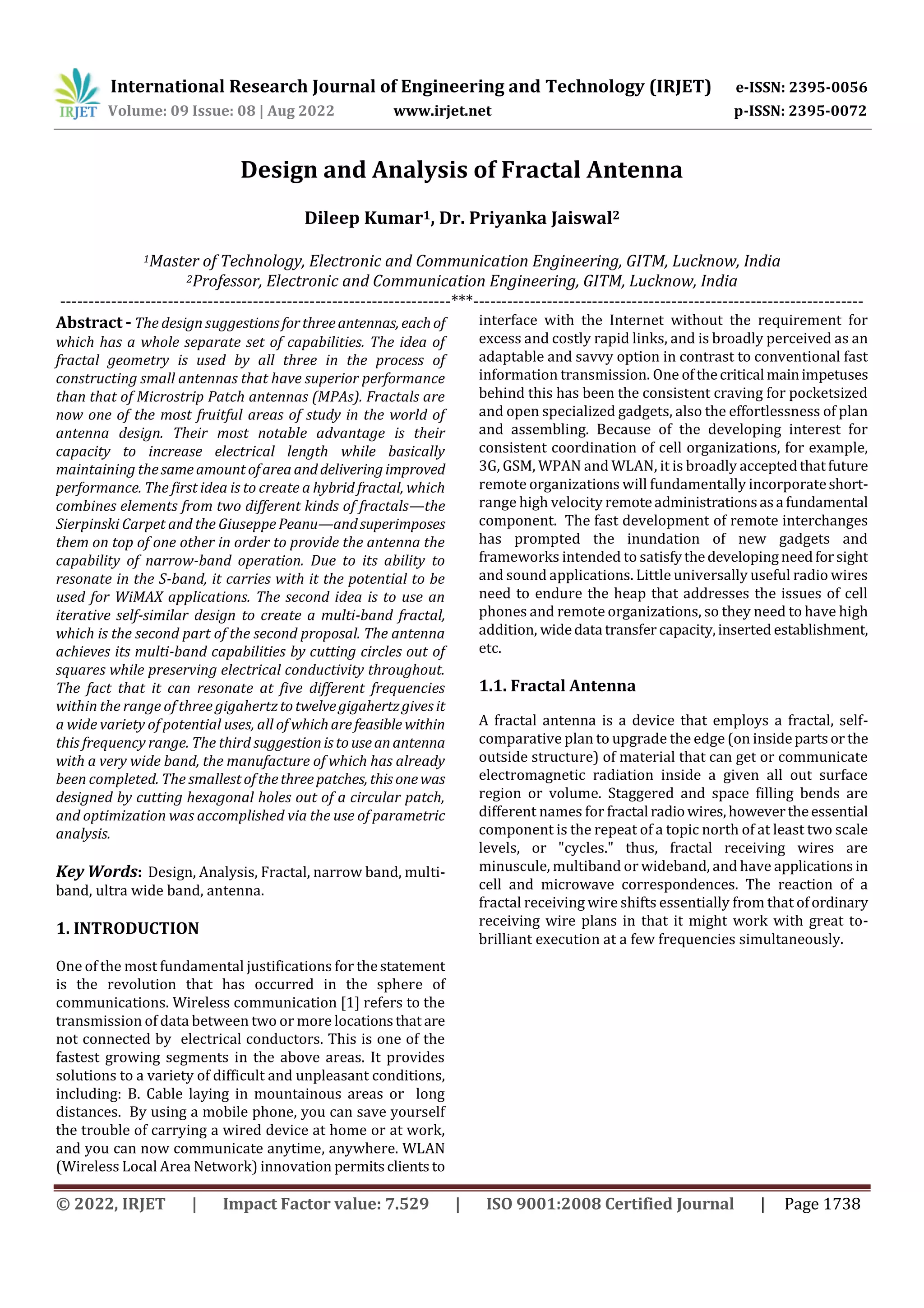 Design and Analysis of Fractal Antenna | PDF