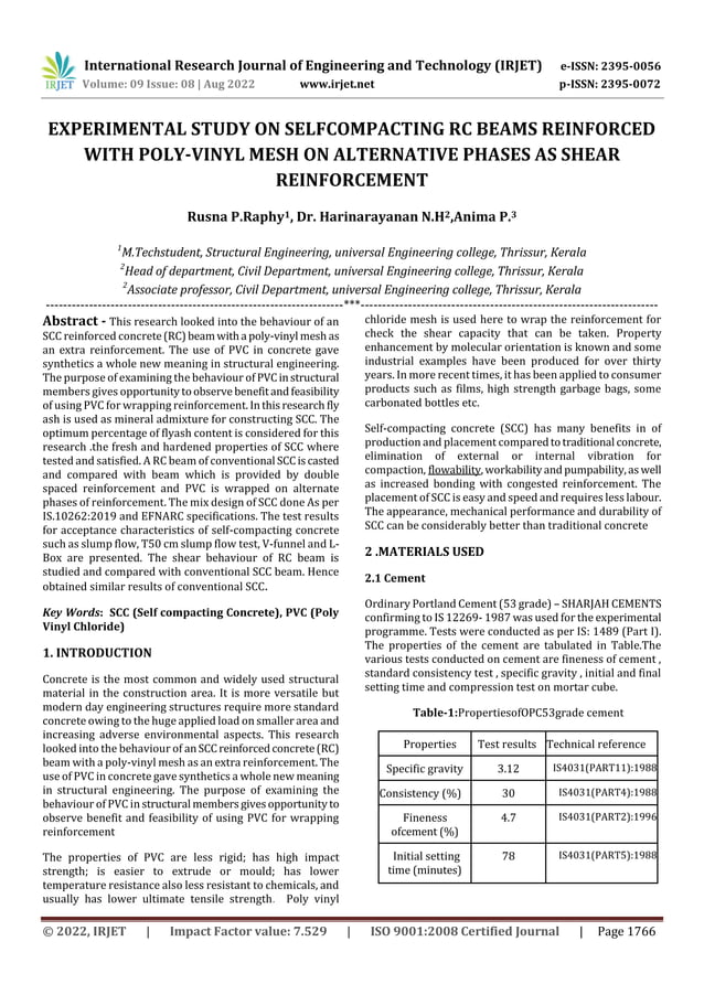 EXPERIMENTAL STUDY ON SELFCOMPACTING RC BEAMS REINFORCED WITH POLY ...