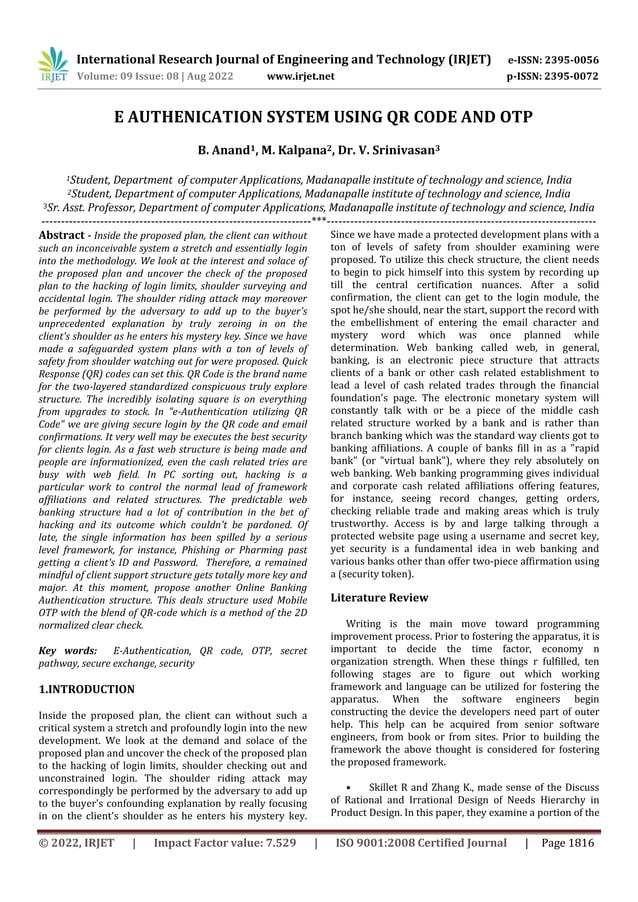 E Authenication System Using Qr Code And Otp Pdf
