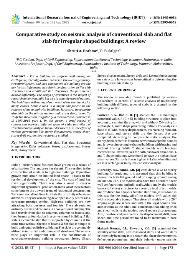 Comparative study on seismic analysis of conventional slab and flat ...