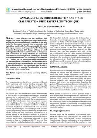 ANALYSIS OF LUNG NODULE DETECTION AND STAGE CLASSIFICATION USING FASTER RCNN TECHNIQUE | PDF