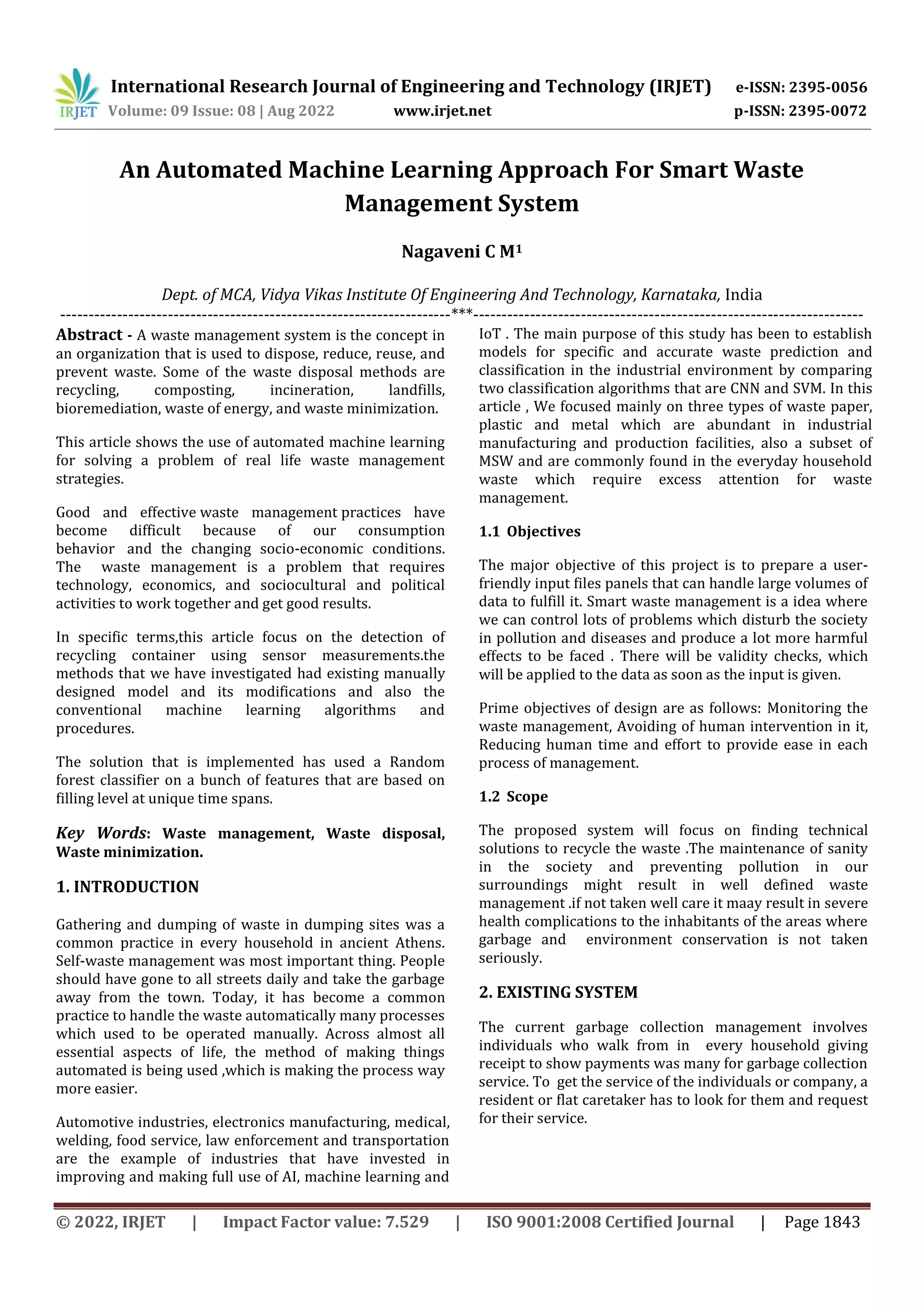 An Automated Machine Learning Approach For Smart Waste Management ...