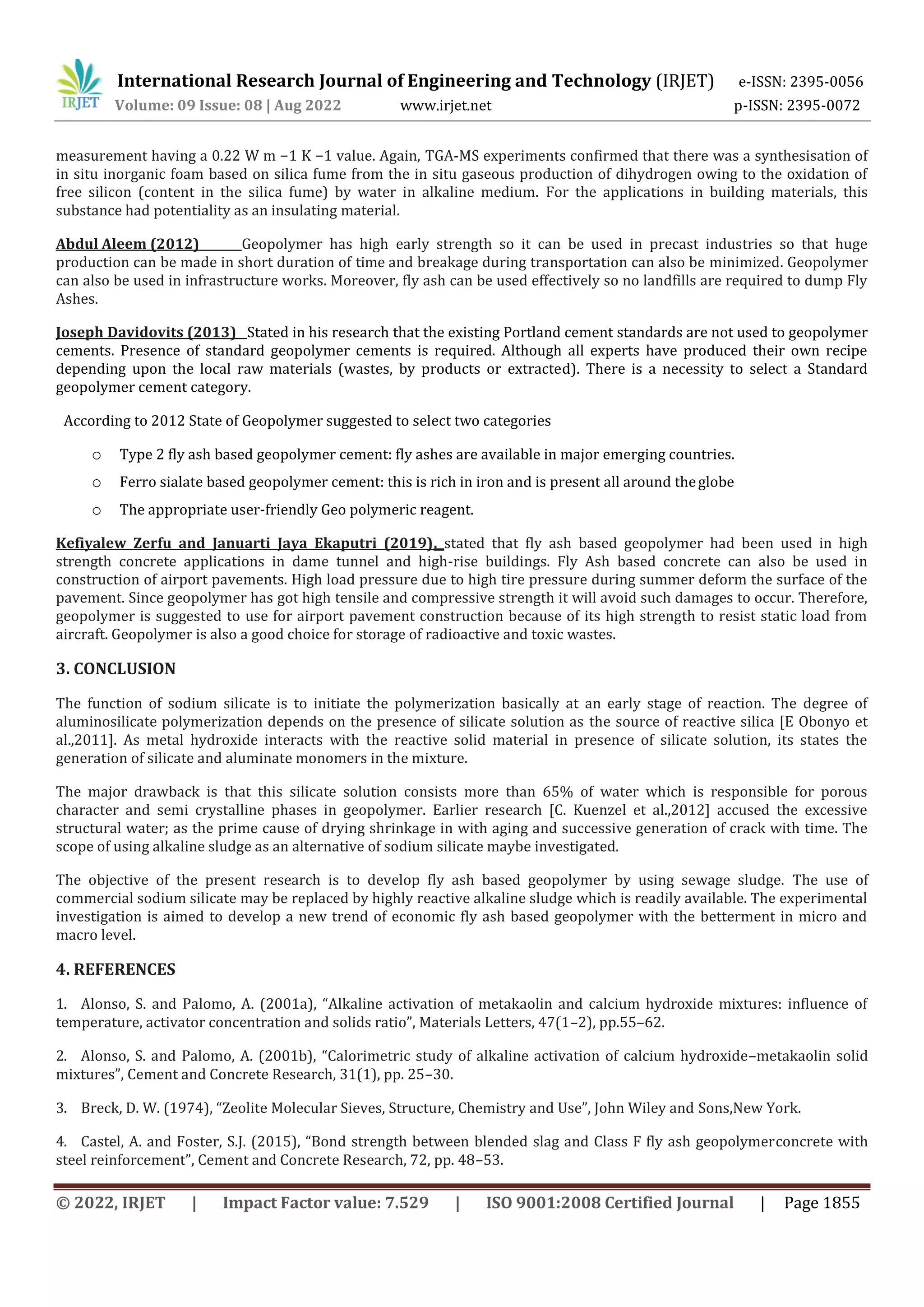 A REVIEW BASED ON DEVELOPMENT OF FLY ASH BASED GEOPOLYMER BINDER ...