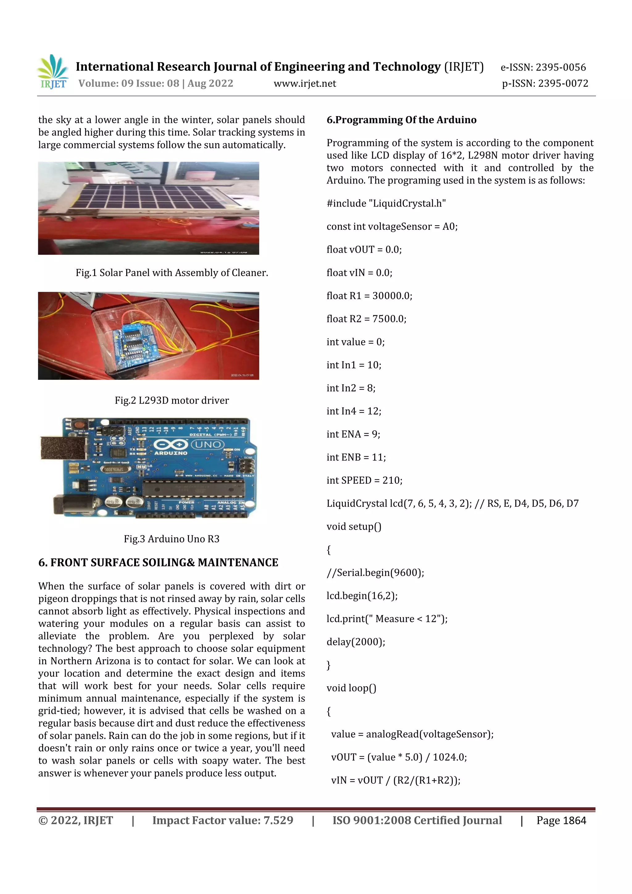 Automatic Solar Panel Cleaner Using Arduino Pdf