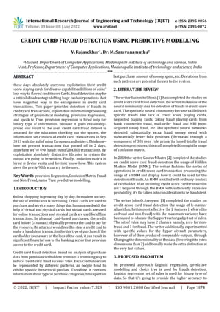 CREDIT CARD FRAUD DETECTION USING PREDICTIVE MODELLING | PDF