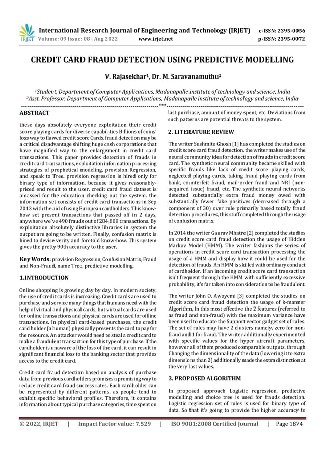 CREDIT CARD FRAUD DETECTION USING PREDICTIVE MODELLING | PDF