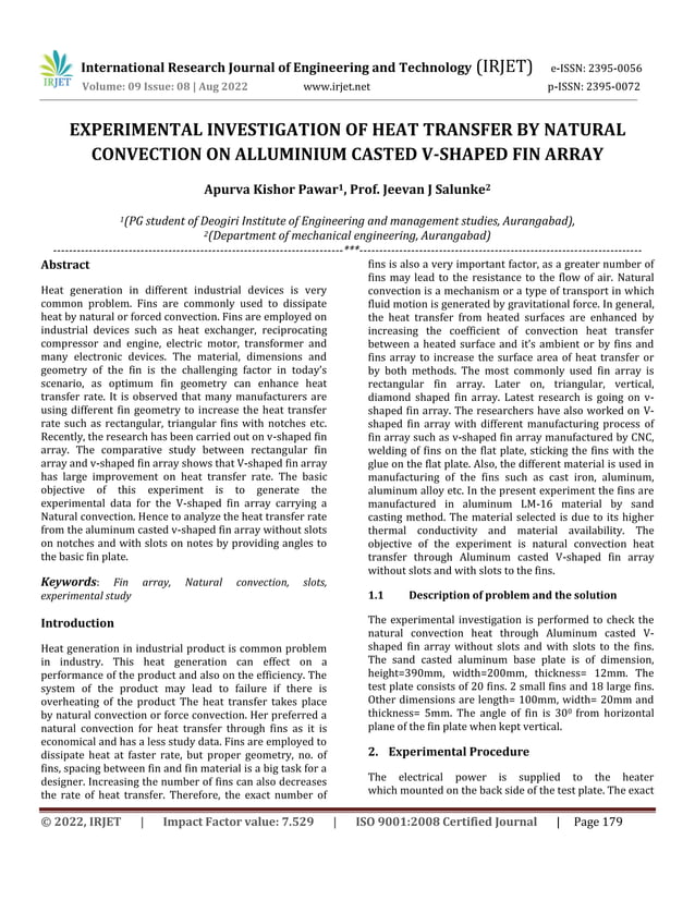EXPERIMENTAL INVESTIGATION OF HEAT TRANSFER BY NATURAL CONVECTION ON ALLUMINIUM CASTED V-SHAPED ...
