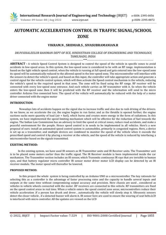 AUTOMATIC ACCELERATION CONTROL IN TRAFFIC SIGNAL/SCHOOL ZONE | PDF